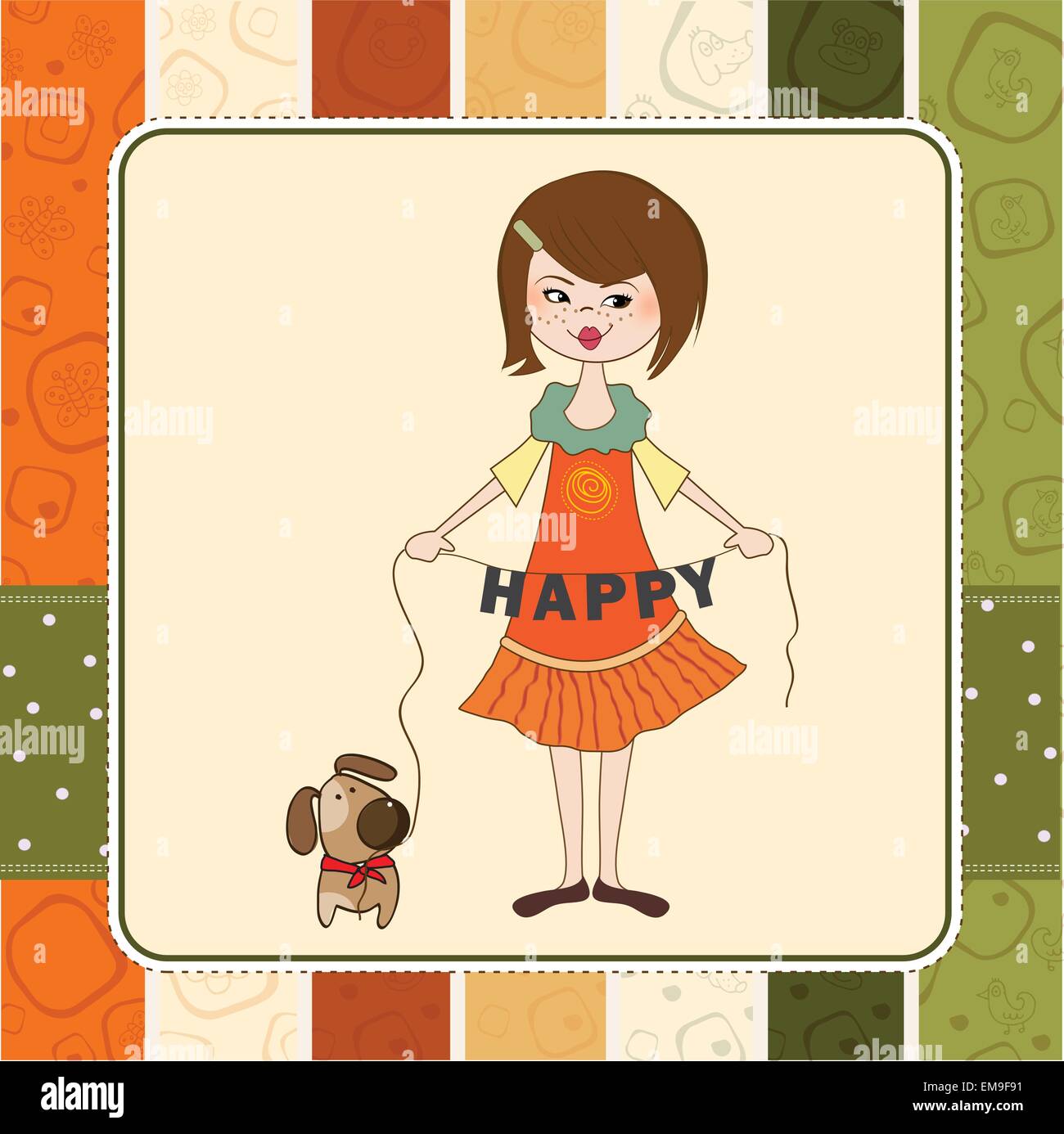 happy girl with cute dog Stock Vector Image & Art - Alamy