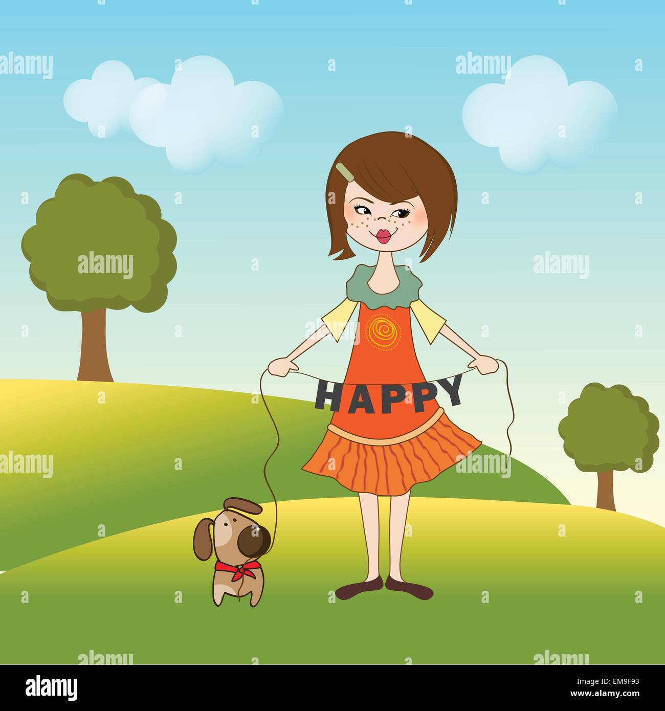 happy girl with cute dog Stock Vector Image & Art - Alamy