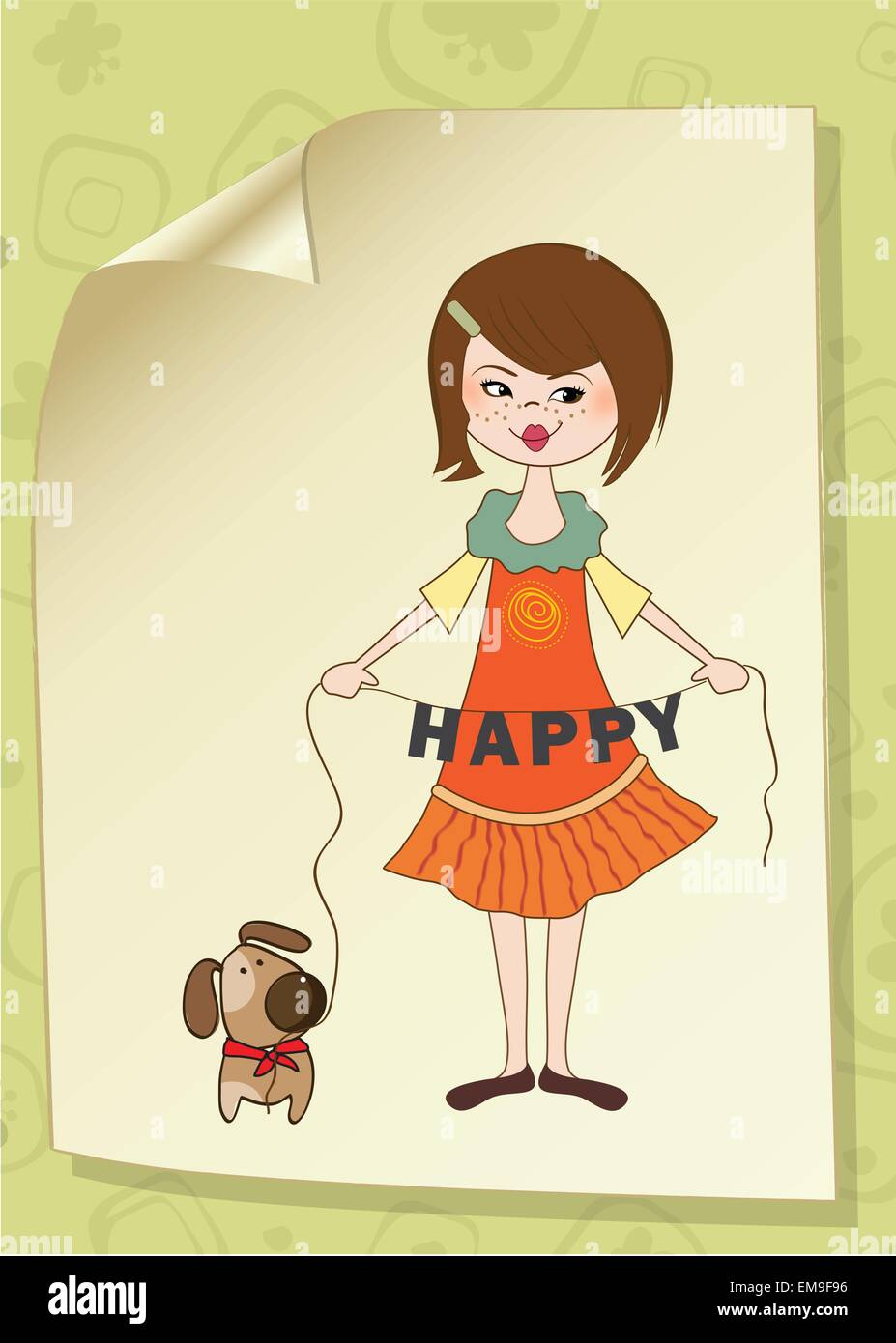 happy girl with cute dog Stock Vector Image & Art - Alamy