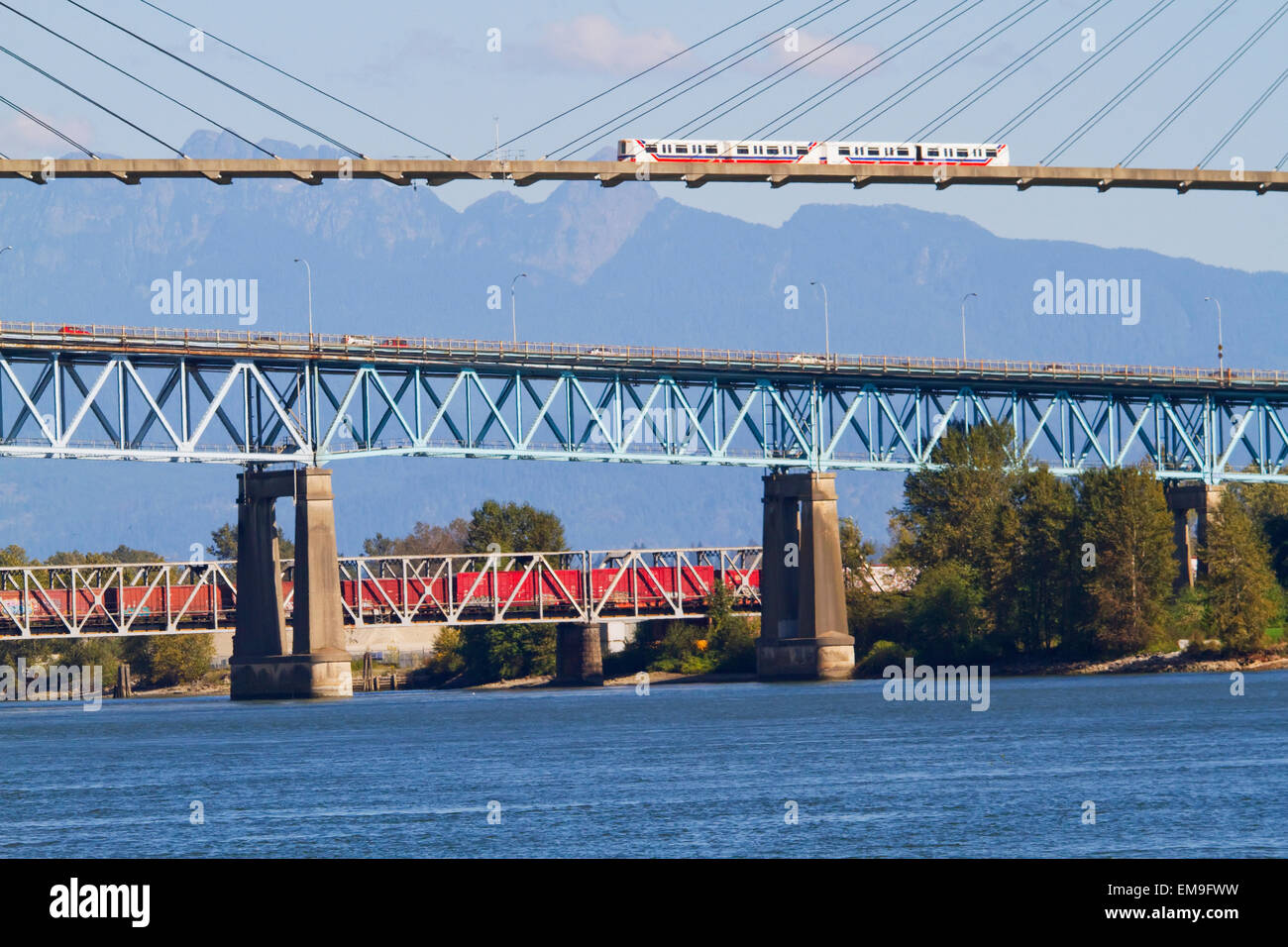 Skytrain Bridge And Pattullo Bridge, New Westminster, British Columbia ...