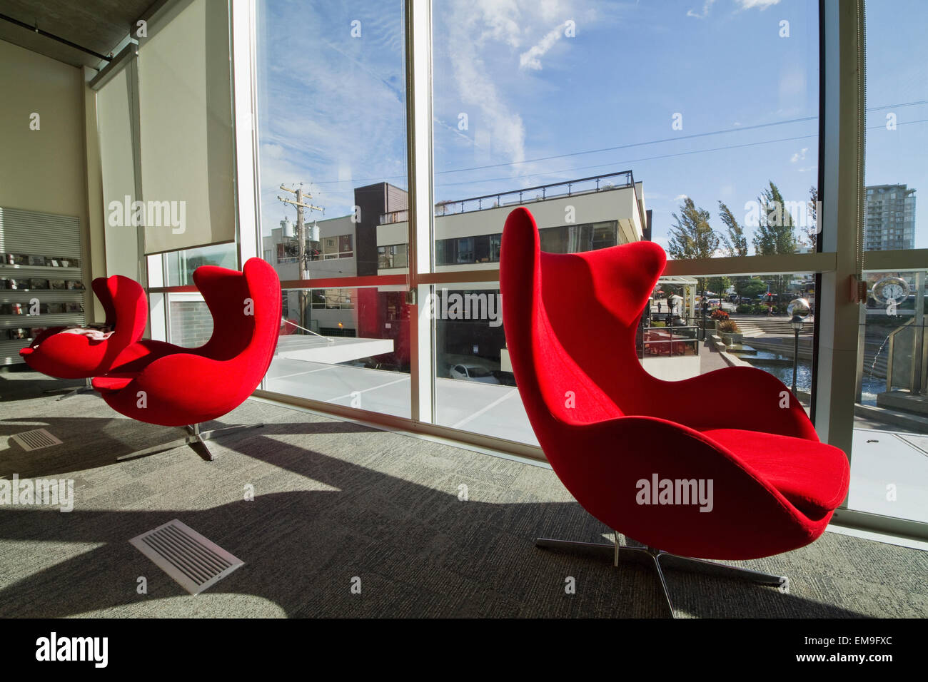 Contemporary Red Chairs In The City Library, North Vancouver, British ...