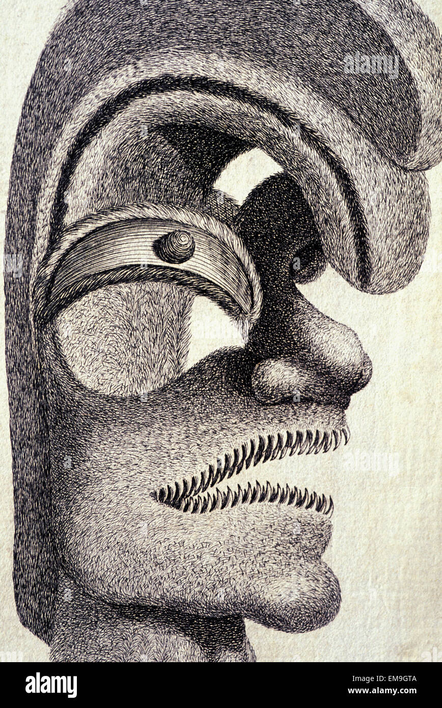 Hawaii, Black And White Illustration Of The Feather God, Webber Stock ...