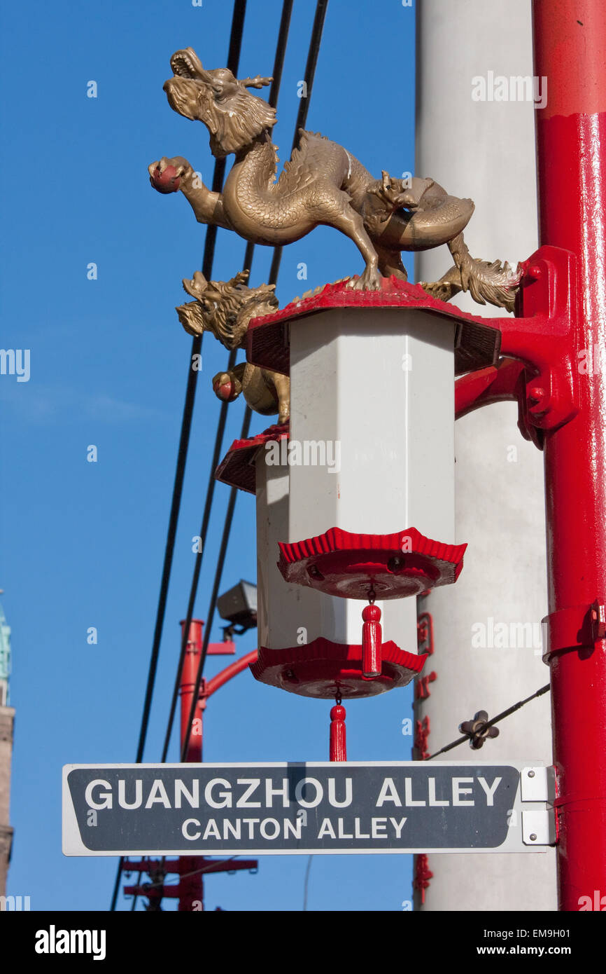 Guangzhou Alley Street Sign And Chinese Lamps In Chinatown, Vancouver ...