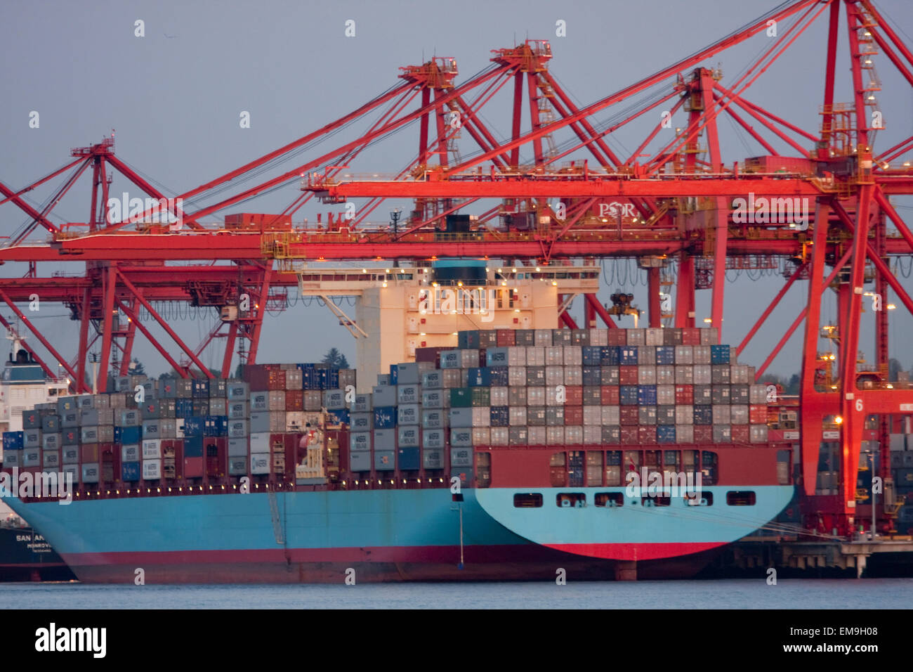 Ship At The Container Terminal Of The Port Of Vancouver, British Columbia, Canada Stock Photo ...