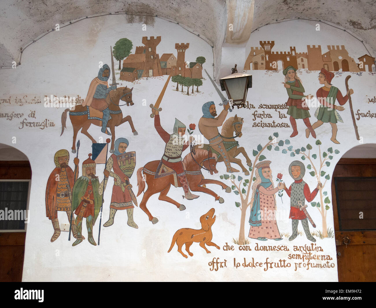 Sperlonga, painted wall in the old town centre about Saracen soldiers ...