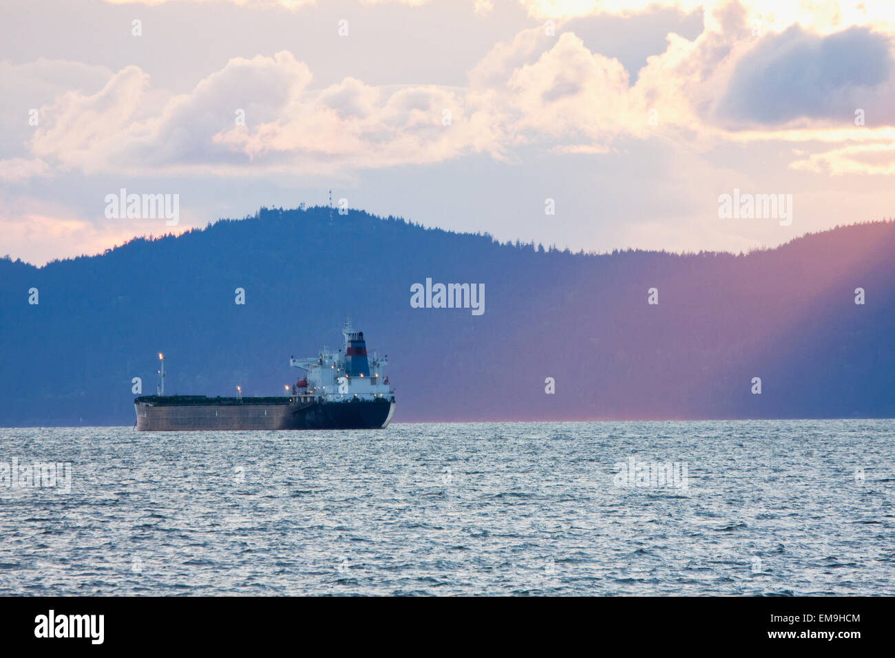 Ships In English Bay At Dusk, Vancouver, British Columbia, Canada Stock ...