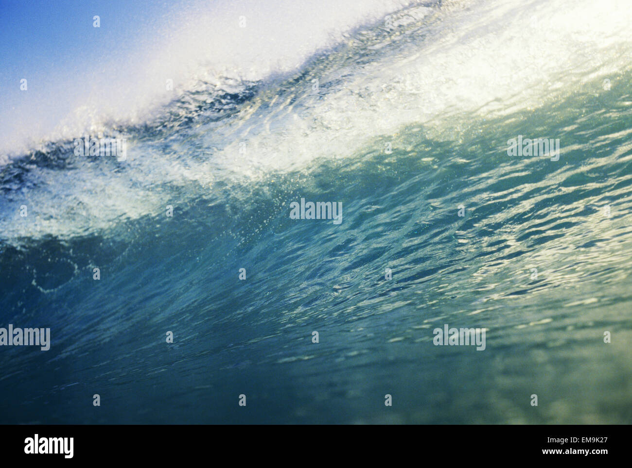 Translucent Wave At It's Peak With White Wash, Blue Sky Stock Photo - Alamy