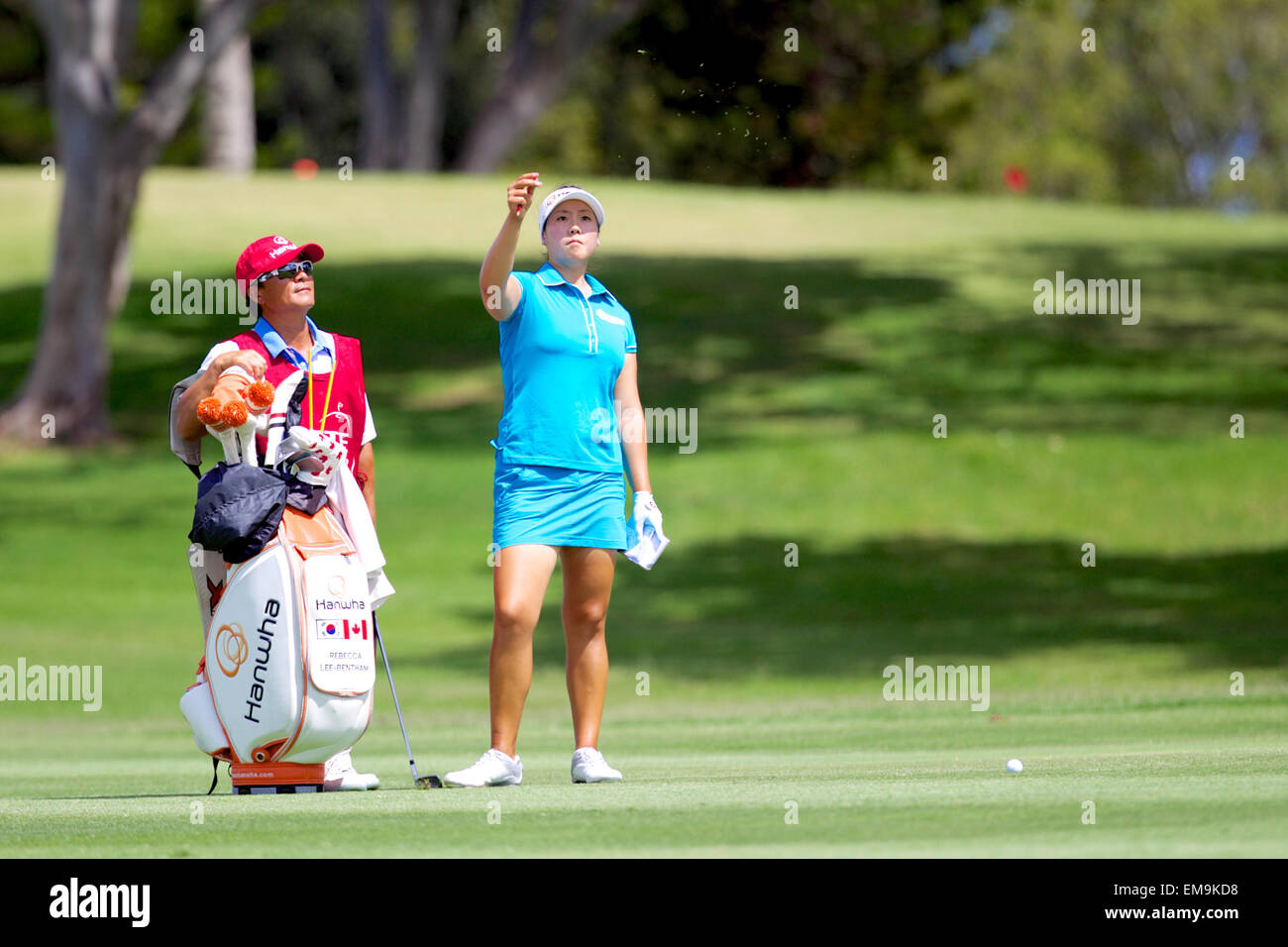 April 15, 2015 - Rebecca Lee-Bentham checks the wind during the first ...