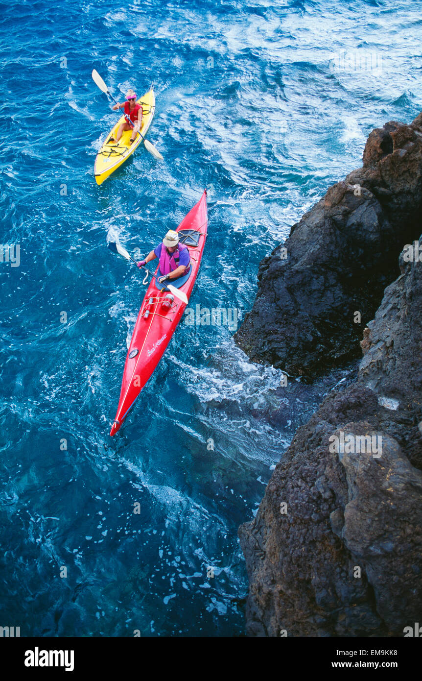 Hawaii, Maui, Wailea, La Perouse, Two People Kayaking Along Coastline ...
