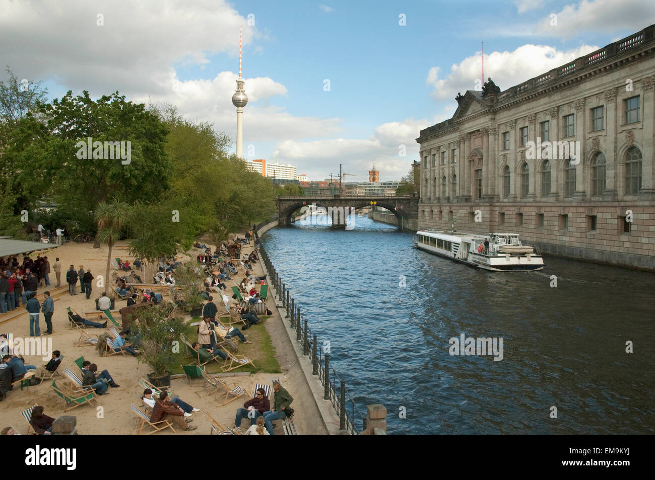 City Beach On The Spree River Along The Museum Island In Berlin ...
