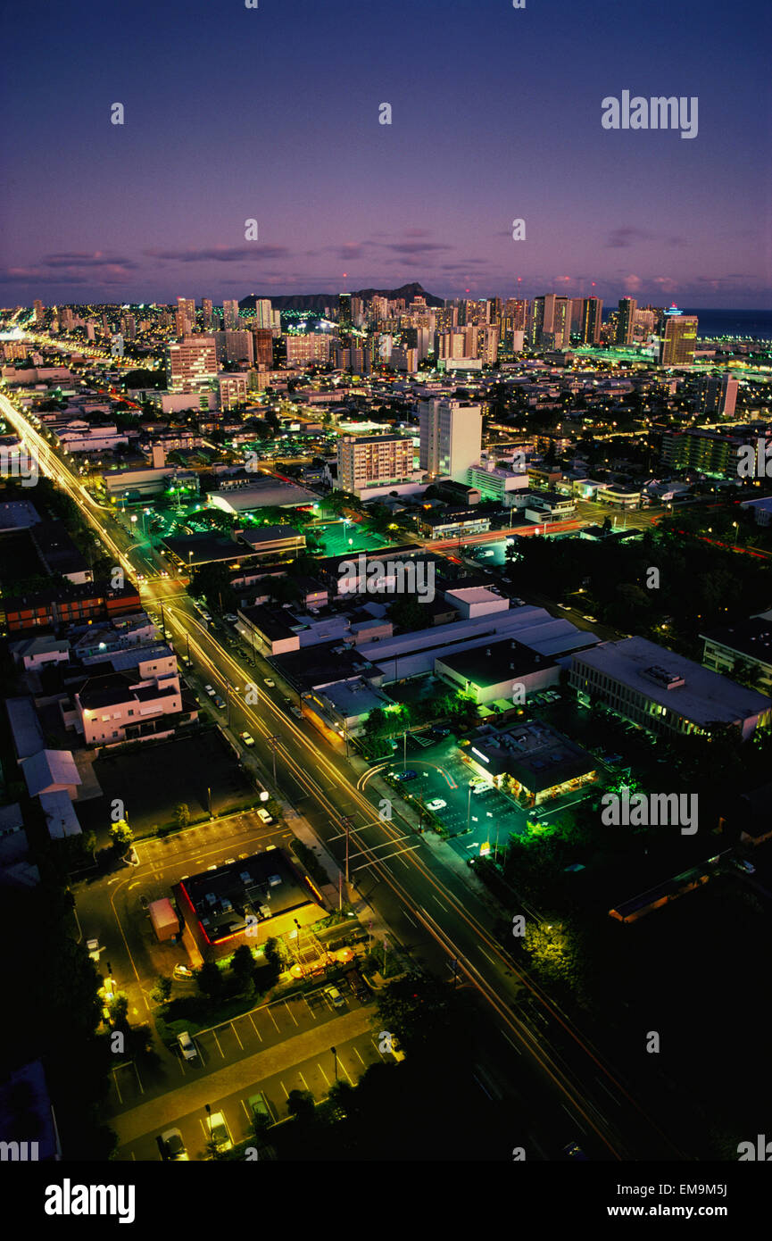 Hawaii, Oahu, Waikiki, Honolulu City Lights, From Makiki Stock Photo ...
