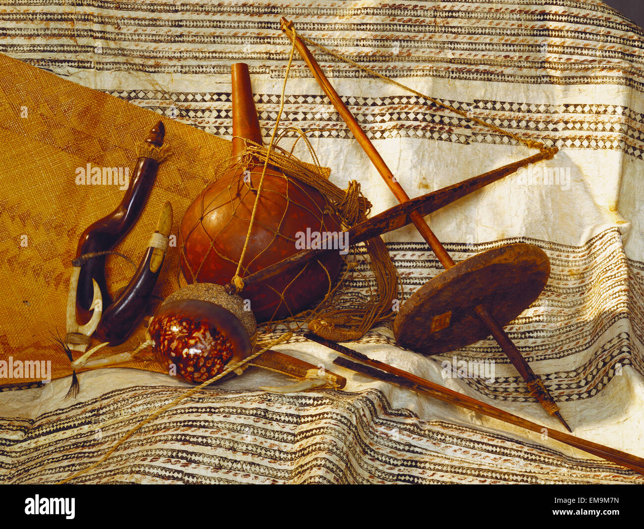 Hawaiian Artifacts For Fishing, Tools On Tapa Cloth, Bishop Museum ...