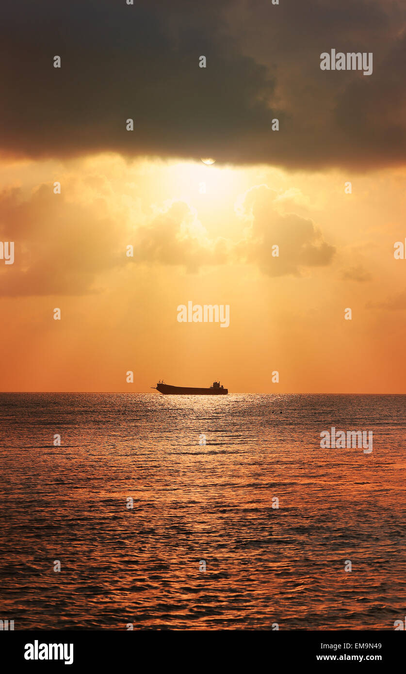bright beautiful a seascape sunset from ship Stock Photo - Alamy