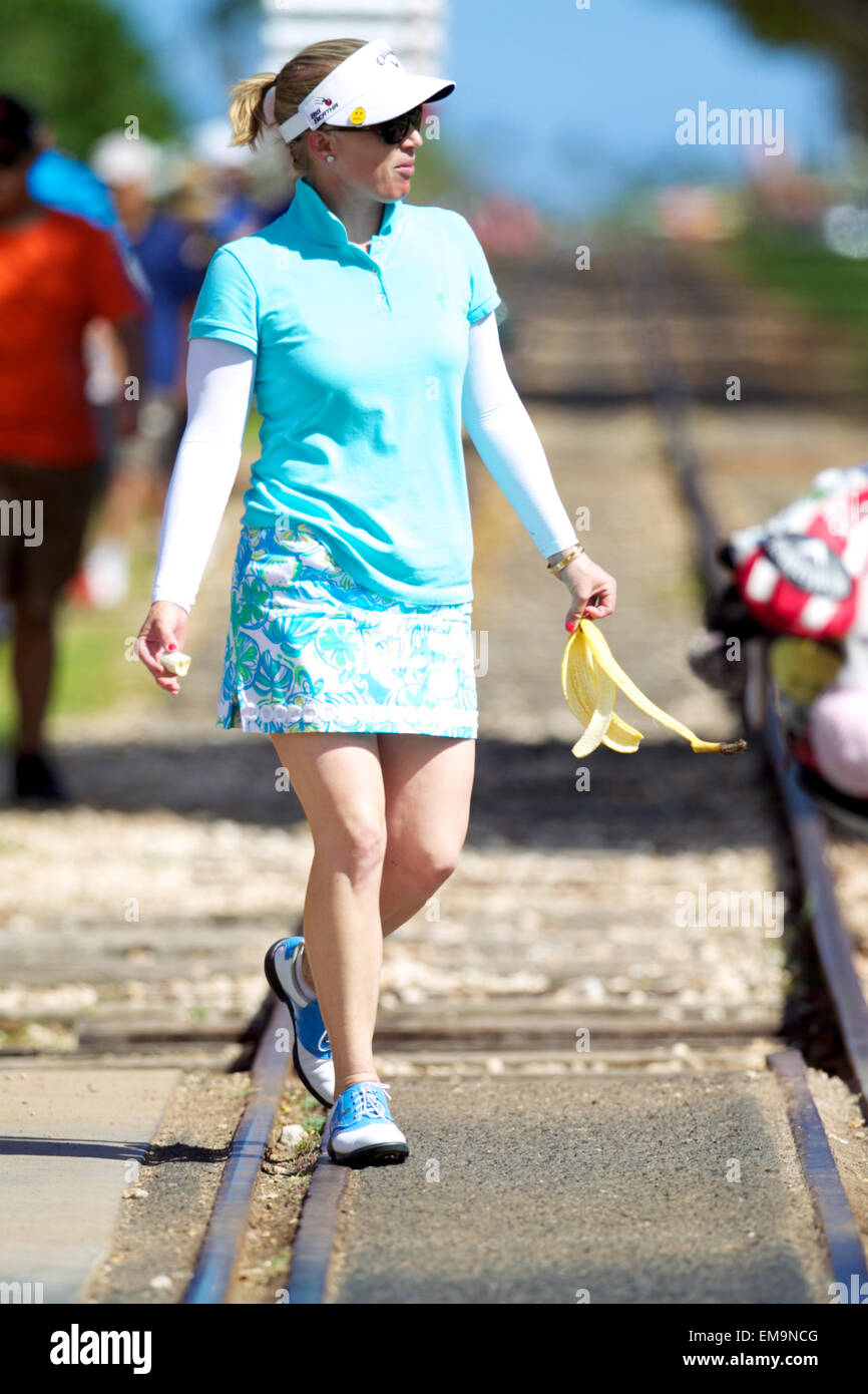 April 16, 2015 - Morgan Pressel crosses the railroad tracks during the ...