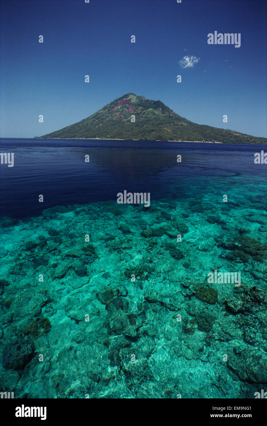 Indonesia, View Of Manado Tua Island From Bunaken Island, Coral Reef ...