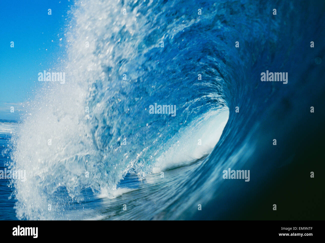Hawaii, Inside Curling Blue Wave Stock Photo - Alamy