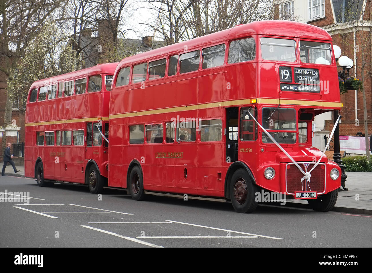 Pair of red London Routemaster bus's used to take wedding guests from ...