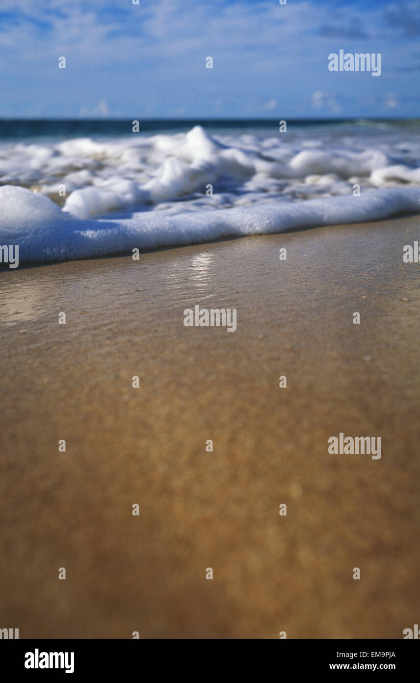 Hawaii, Ripple Of Water And Seafoam Breaks On Sandy Shore Stock Photo ...