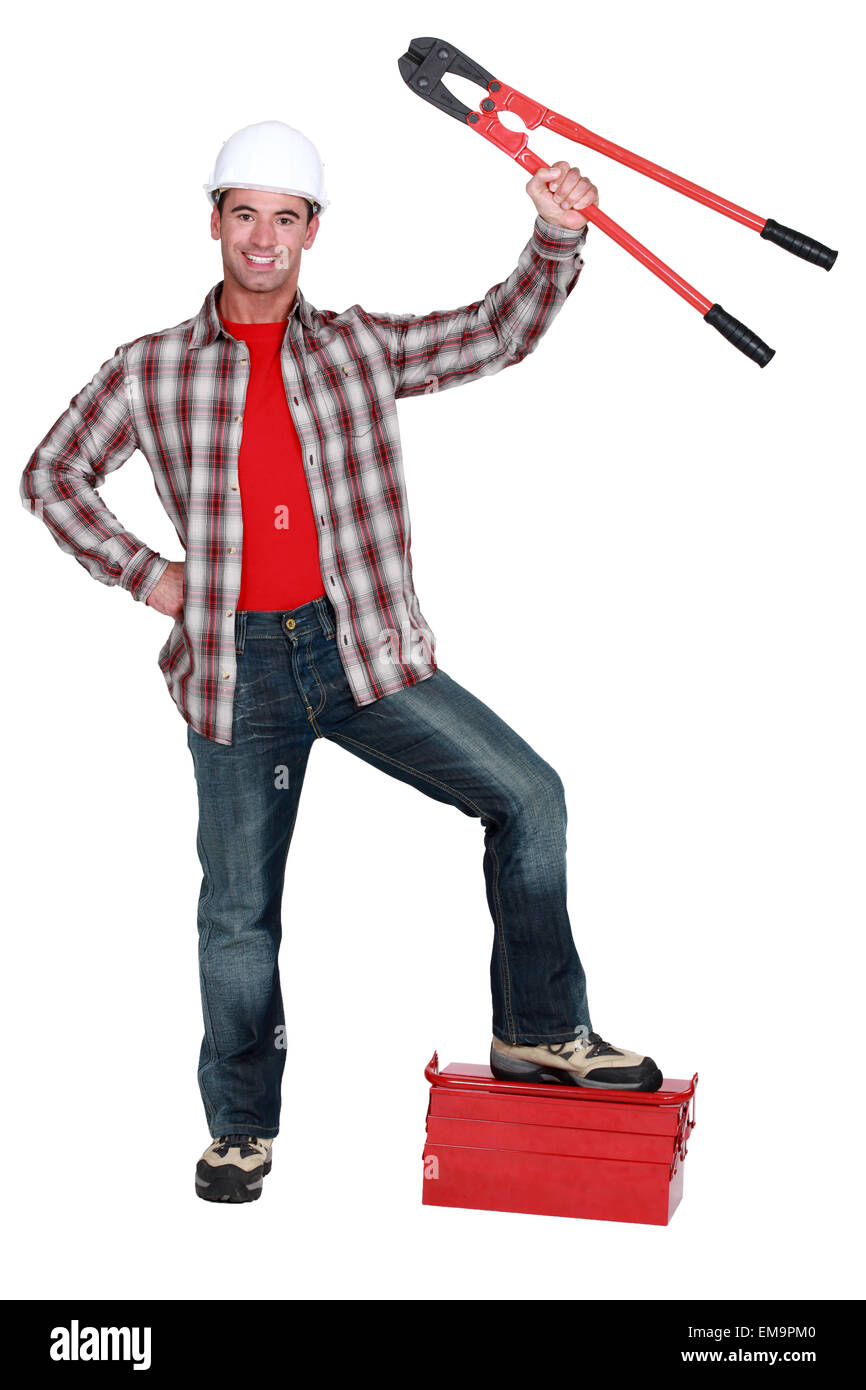 Construction worker works concrete Cut Out Stock Images & Pictures - Alamy