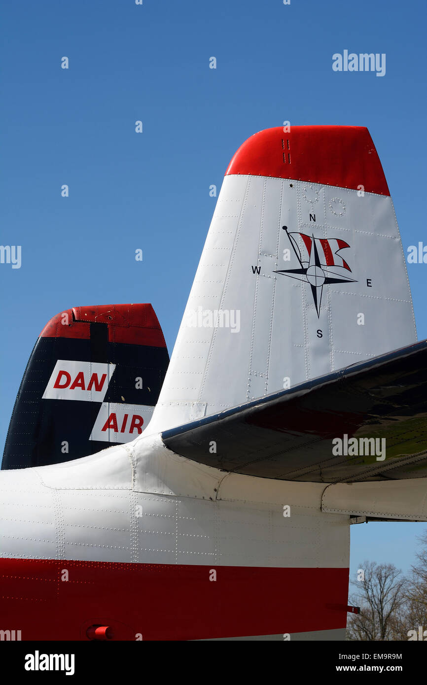 Tail fins of Dan Air Airplane at Imperial War Museum, Duxford Stock ...