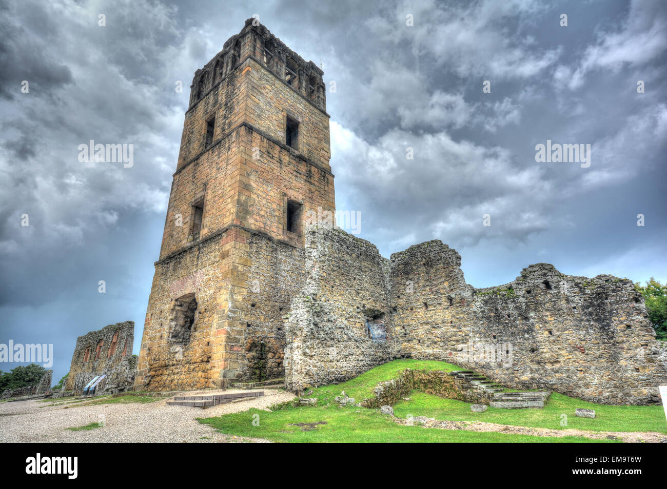 Ruins of the Church bell tower of the Old Panama City, Panama Stock ...