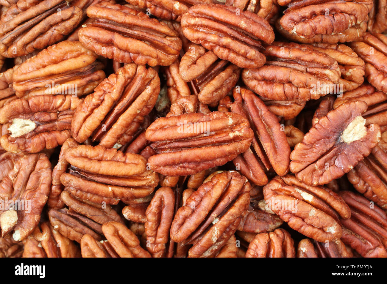 Food background - big shelled pecan nuts situated arbitrarily Stock ...