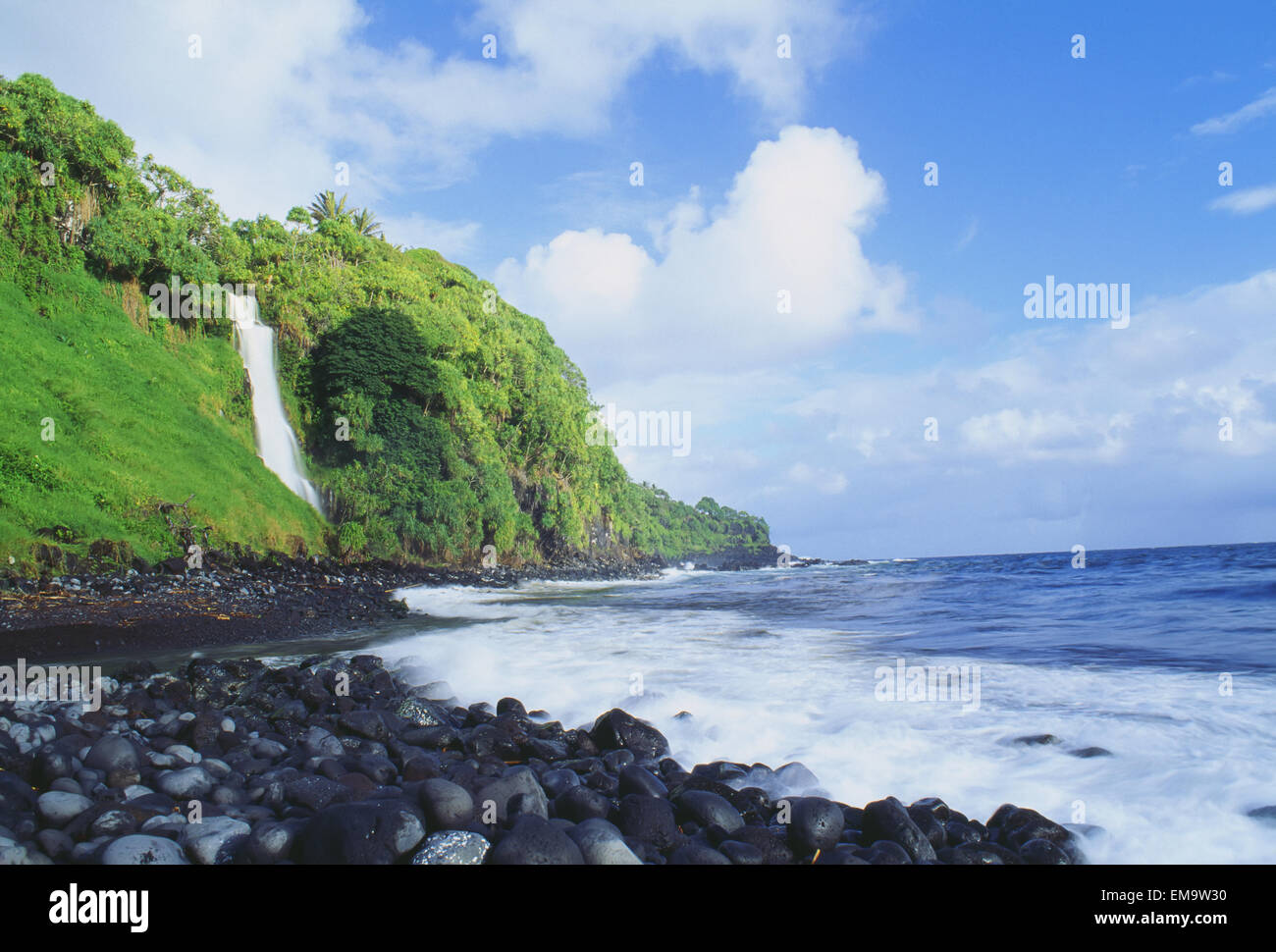 Hawaii, Maui, Hana, Pokupupu Point And Waikani Falls Going Into Ocean ...