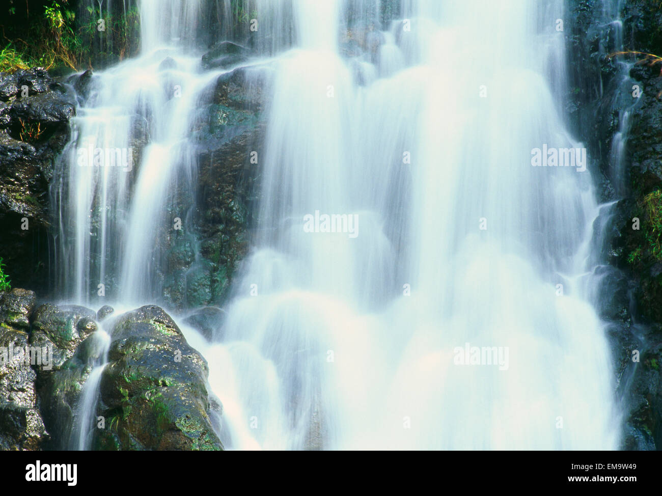 Hawaii, Oahu, North Shore, Waimea Falls Park, Waterfall Close-Up Stock ...