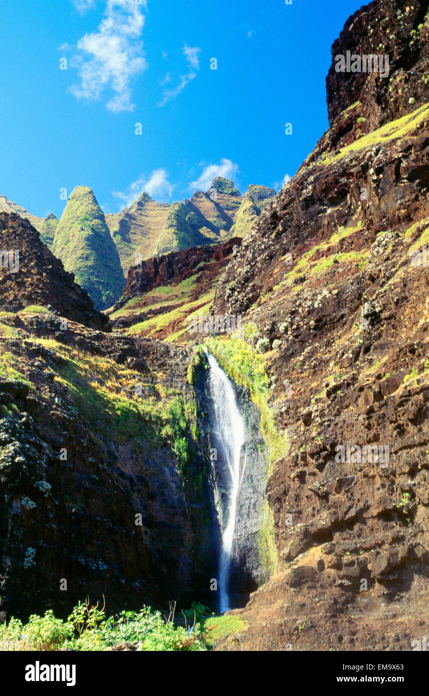 Hawaii, Kauai, Napali Coast, Waterfall Coming Down From The Base Of The ...