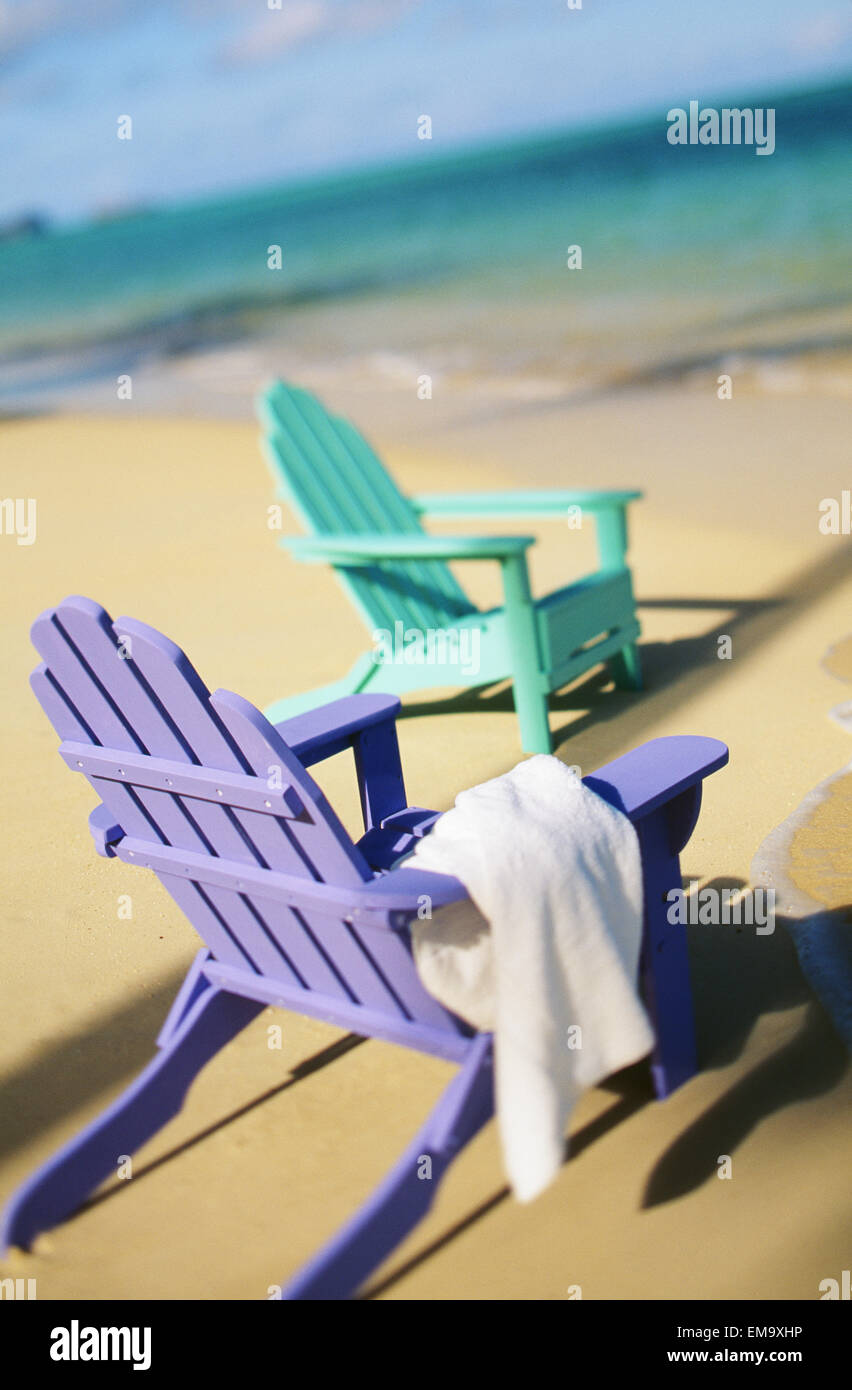 Colorful Beach Chairs On Beach, Calm Waves Washing Ashore Turquoise ...
