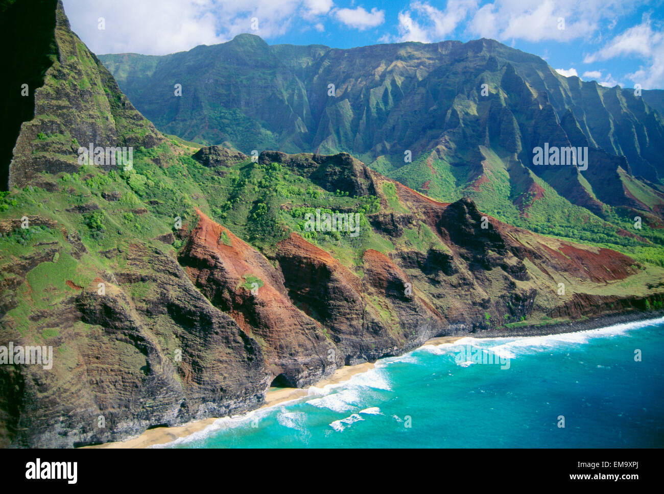 Hawaii, Kauai, Napali Coast, Aerial Along Dramatic Cliffs Ocean And ...