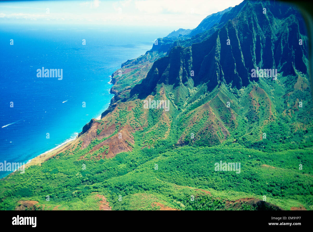 Hawaii, Kauai, Napali Coast, Kalalau Valley Cliffs And Ocean Stock ...