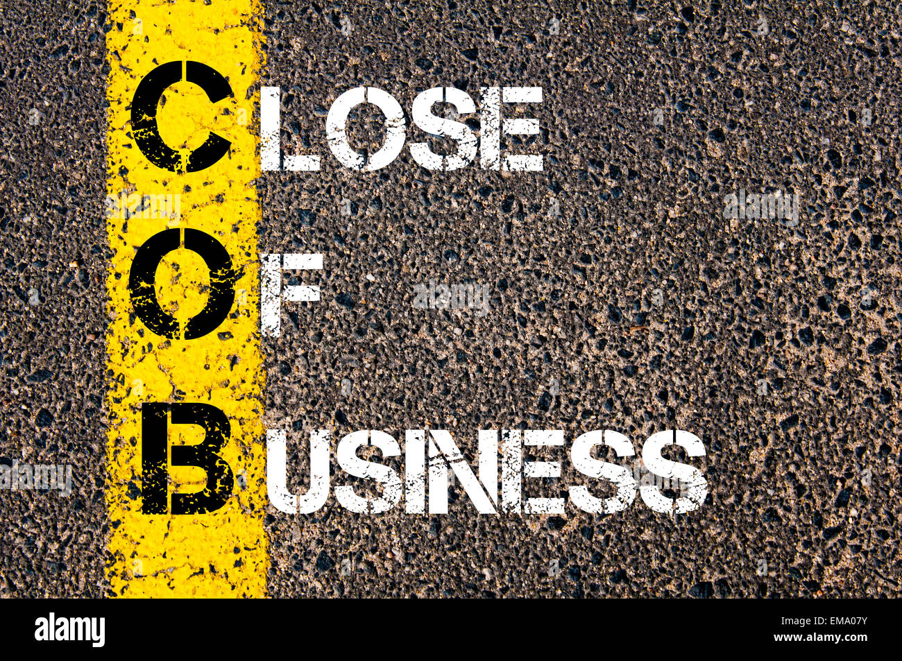 Business Acronym COB – Close of Business. Yellow paint line on the road ...