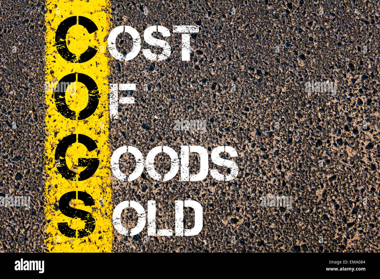 Business Acronym COGS – Cost of Goods Sold. Yellow paint line on the ...