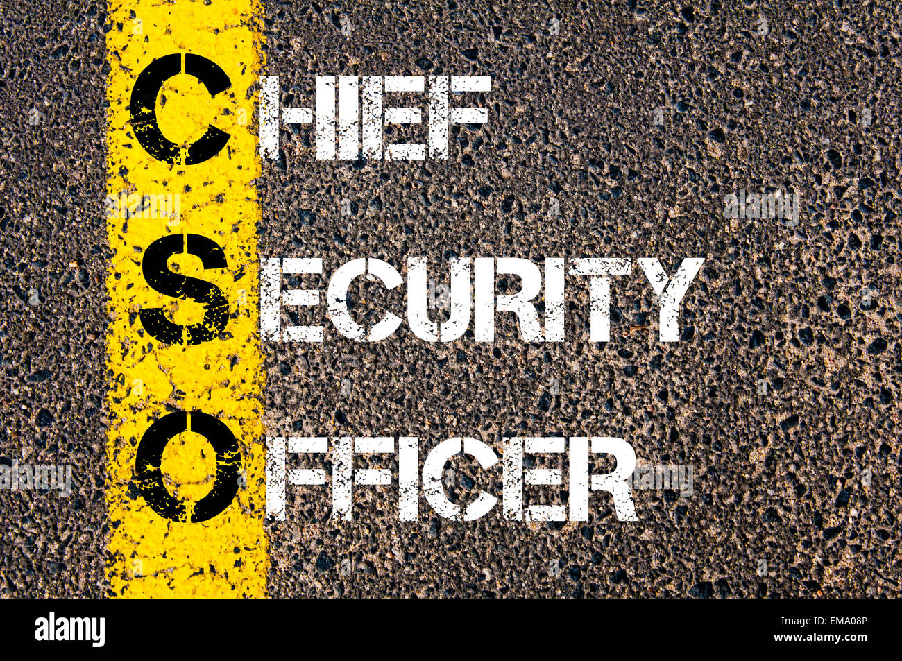 Business Acronym CSO – Chief Security Officer Yellow paint line on the ...