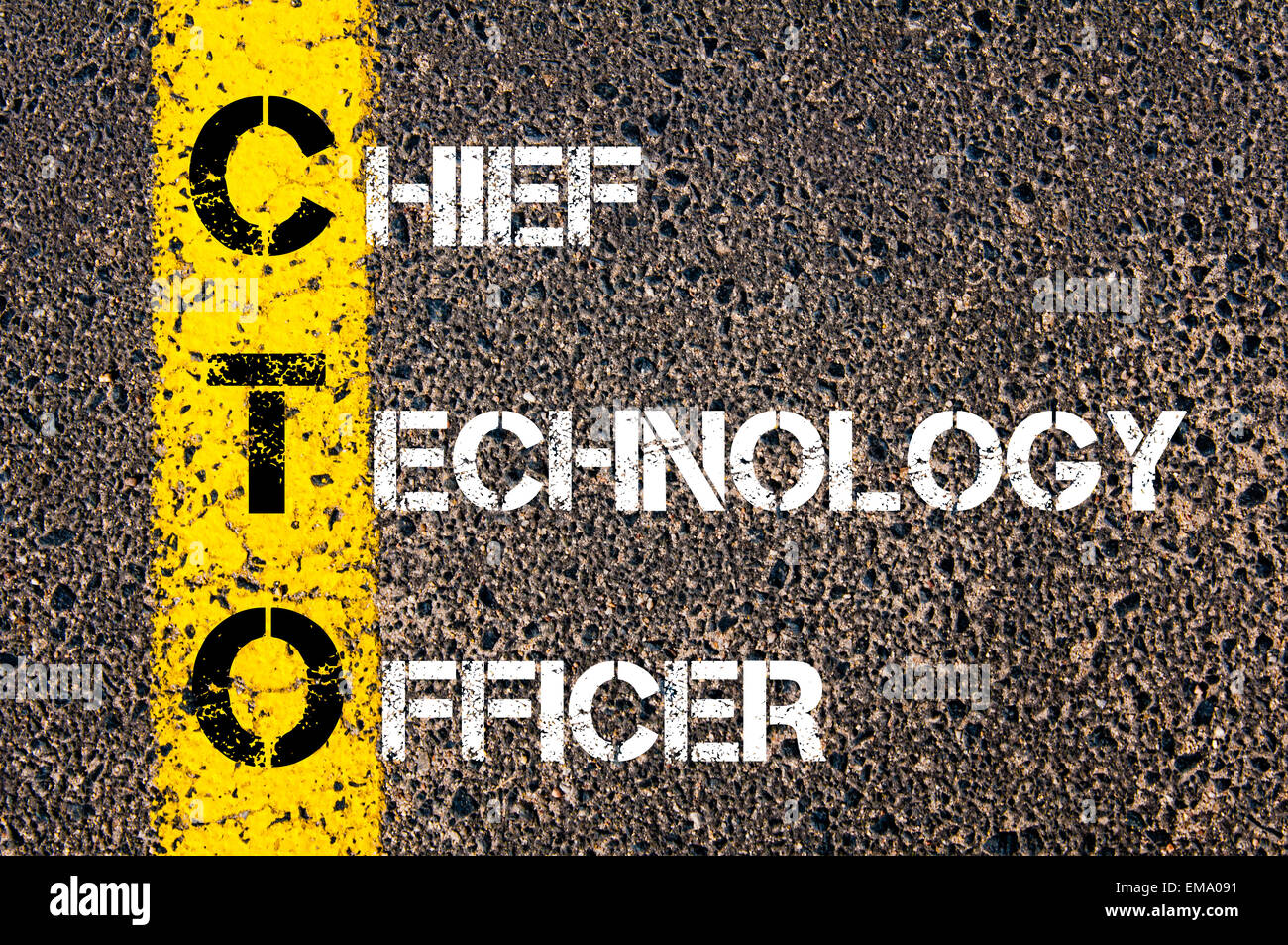 Business Acronym CTO – Chief Technology Officer. Yellow paint line on ...