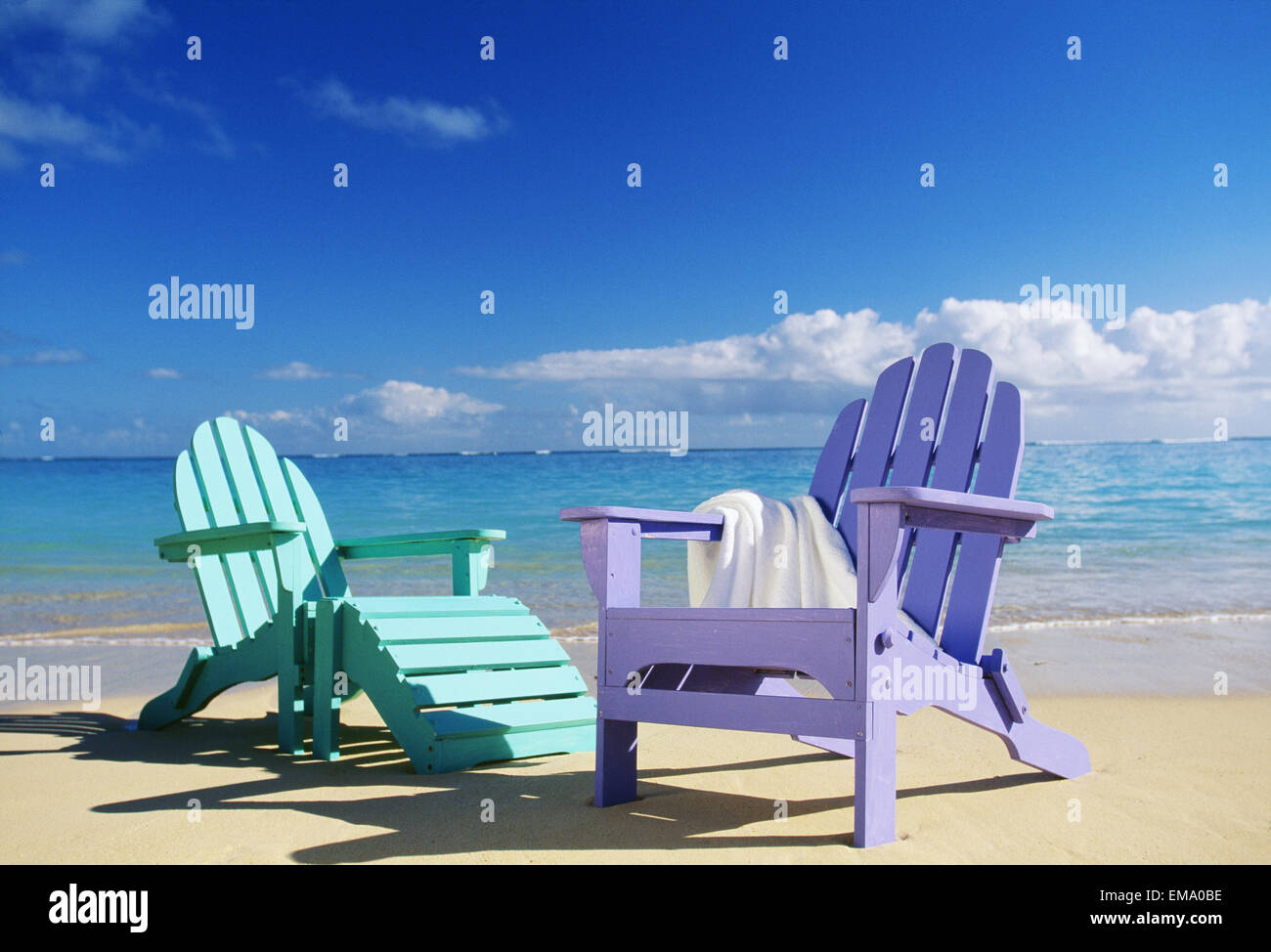 Colorful Beach Chairs On Beach, Calm Waves Washing Ashore Turquoise ...