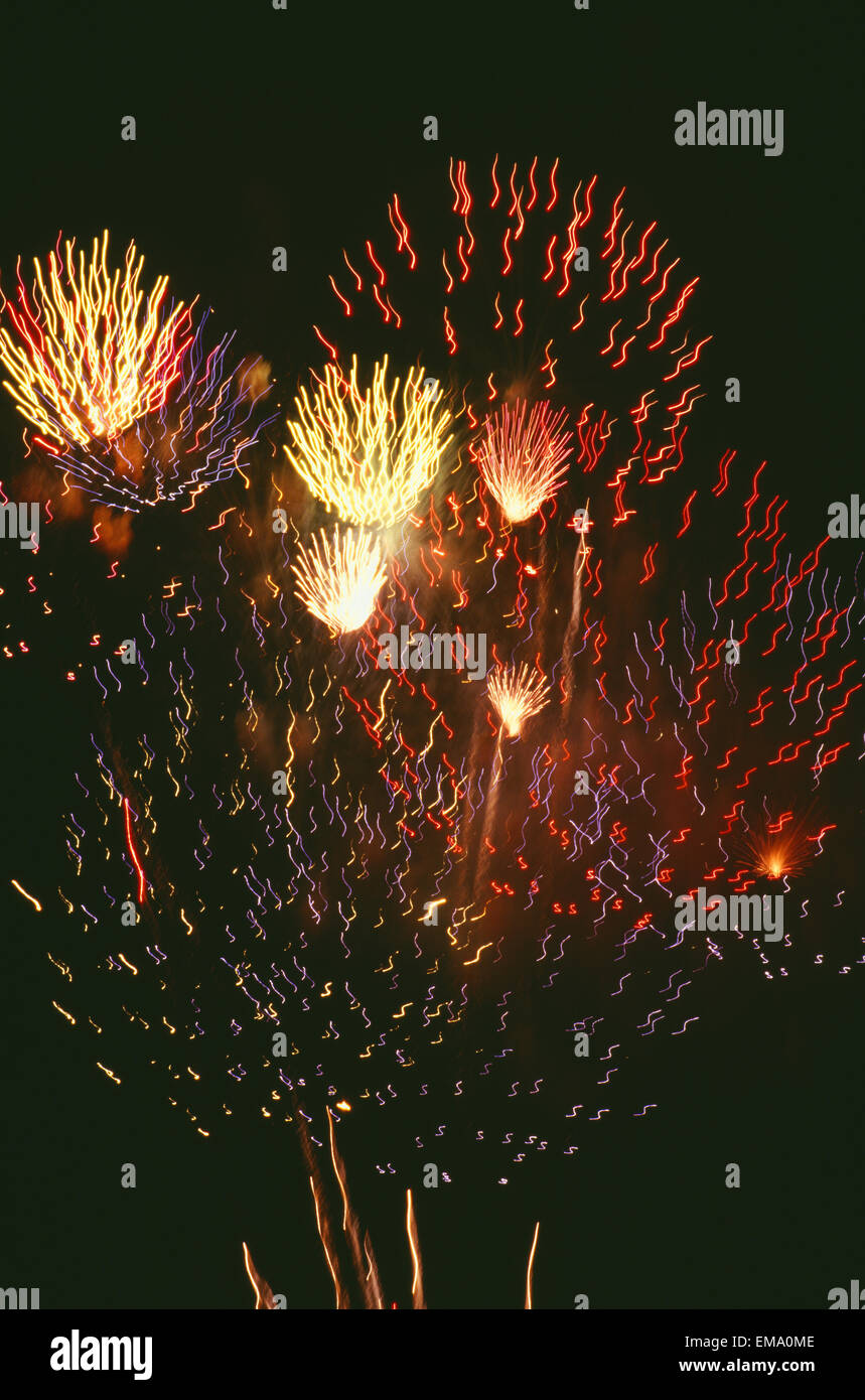 Closeup Of Fireworks Exploding In The Night Sky Stock Photo - Alamy