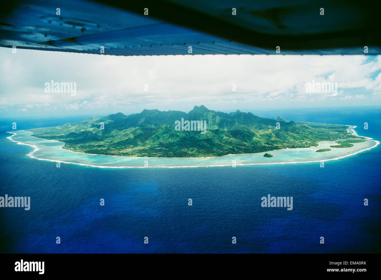 Cook Islands, Rarotonga, Aerial View Of Island With Airplane Wing In ...