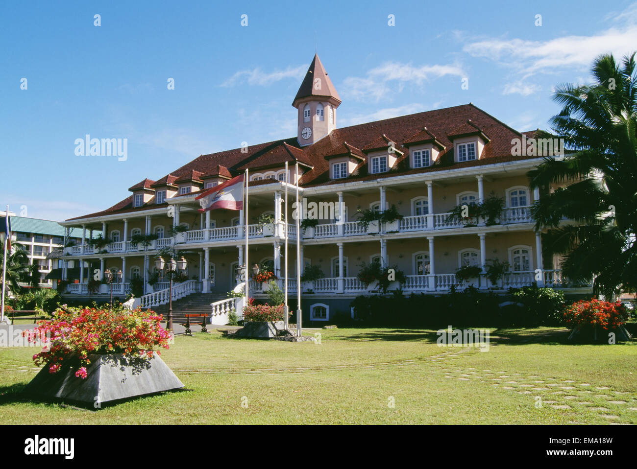 French Polynesia, Tahiti, Papeete, City Hall Building Downtown ...
