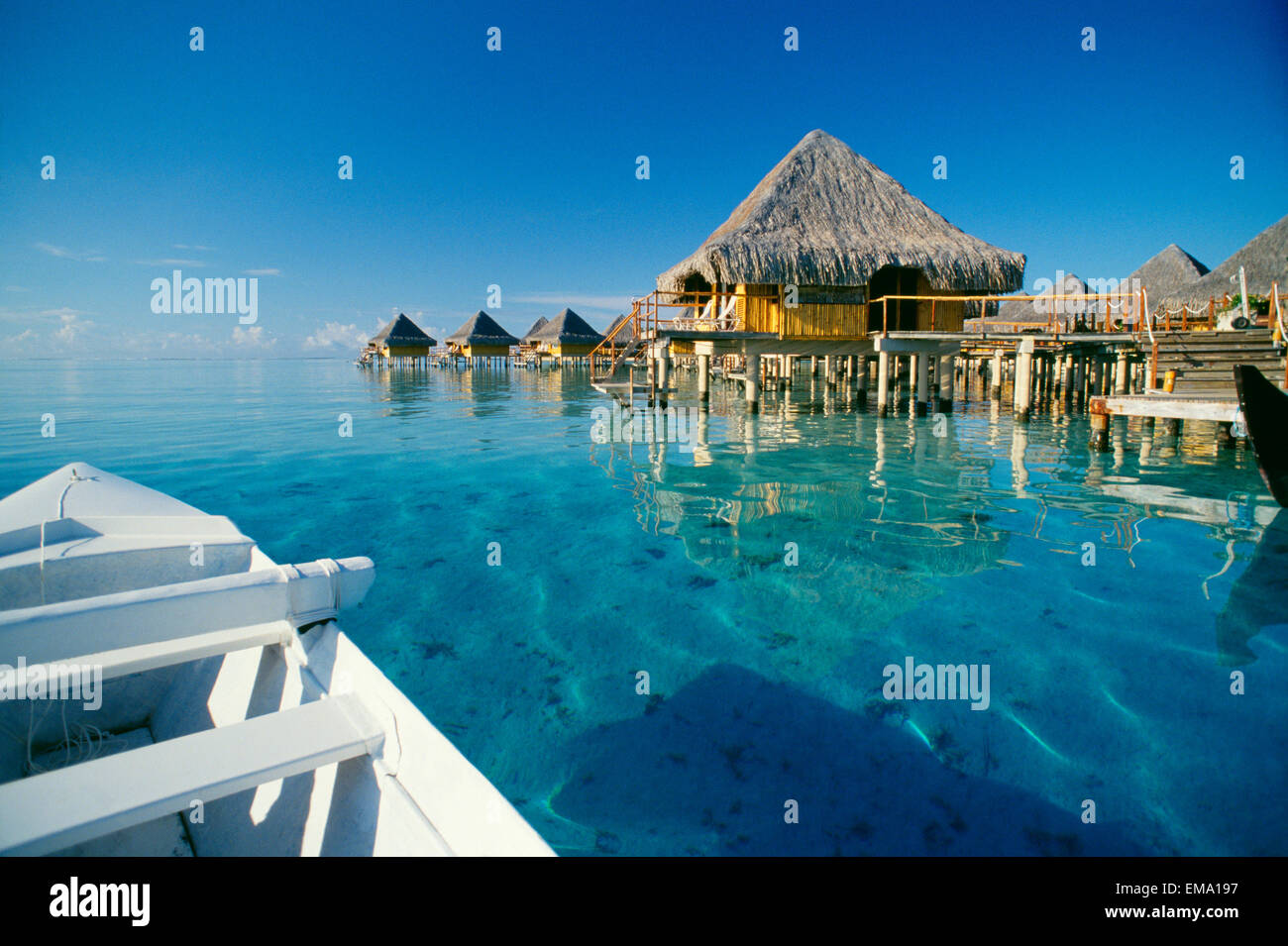 French Polynesia, Tahiti, Bora Bora, Moana Beach Hotel Bungalows Seen ...