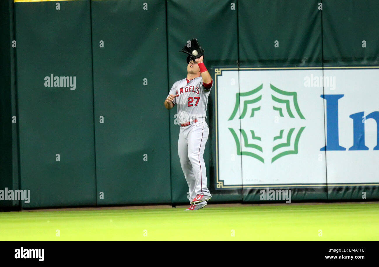 Houston, Texas, USA. 17th Apr, 2015. Los Angeles Angels outfielder Mike ...