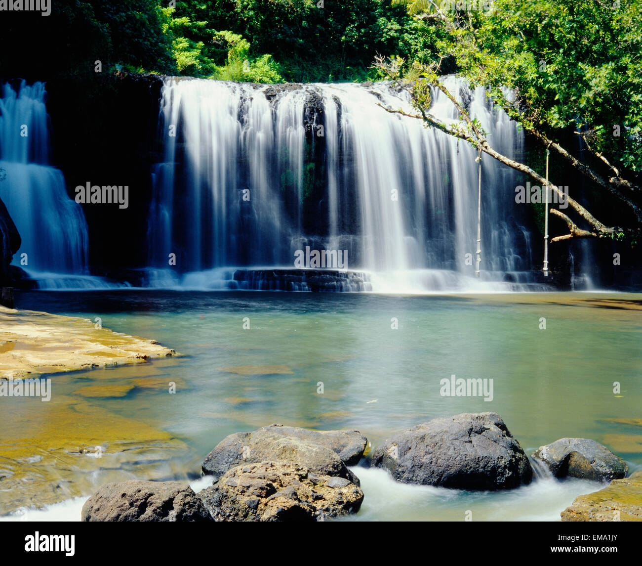 Guam, Inarajan, Ugum River, Talofofo Upper Falls, Water Cascading Into ...