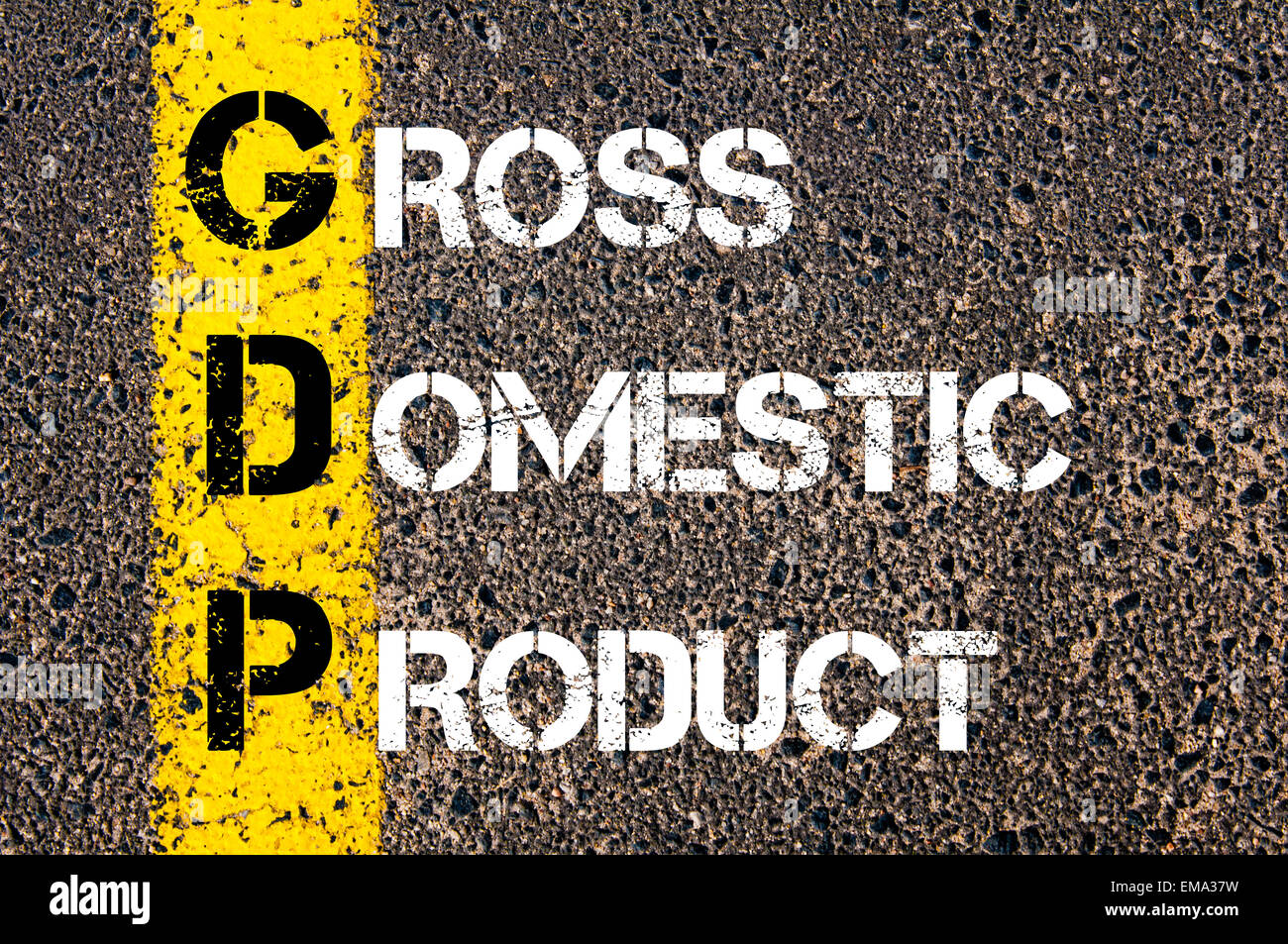 Business Acronym GDP – Gross Domestic Product. Yellow paint line on the ...