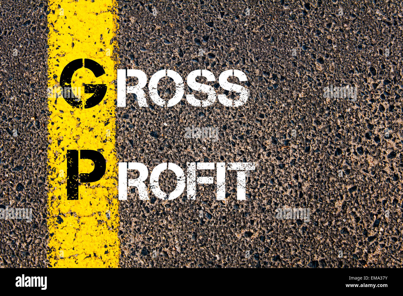 Business Acronym GP – Gross Profit. Yellow paint line on the road ...