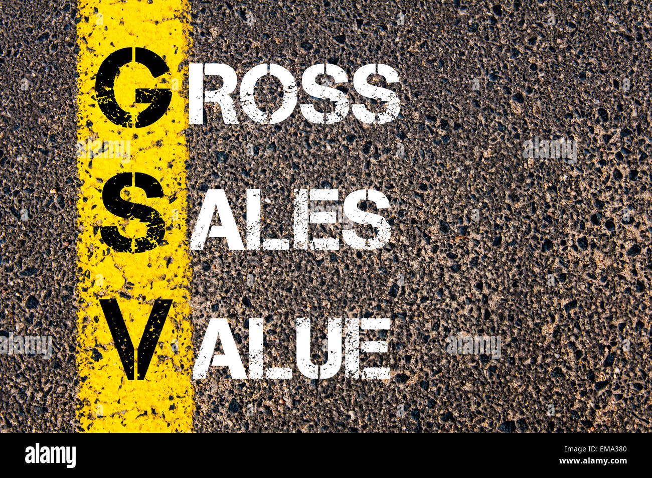 Business Acronym GSV – Gross Sales Value. Yellow paint line on the road ...