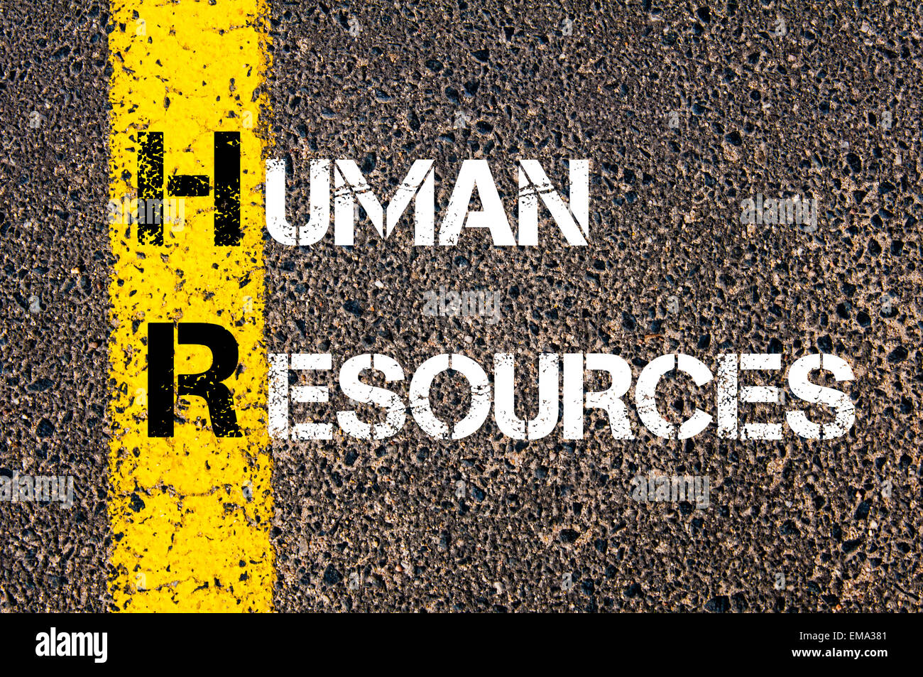 Business Acronym HR – Human Resources. Yellow paint line on the road ...