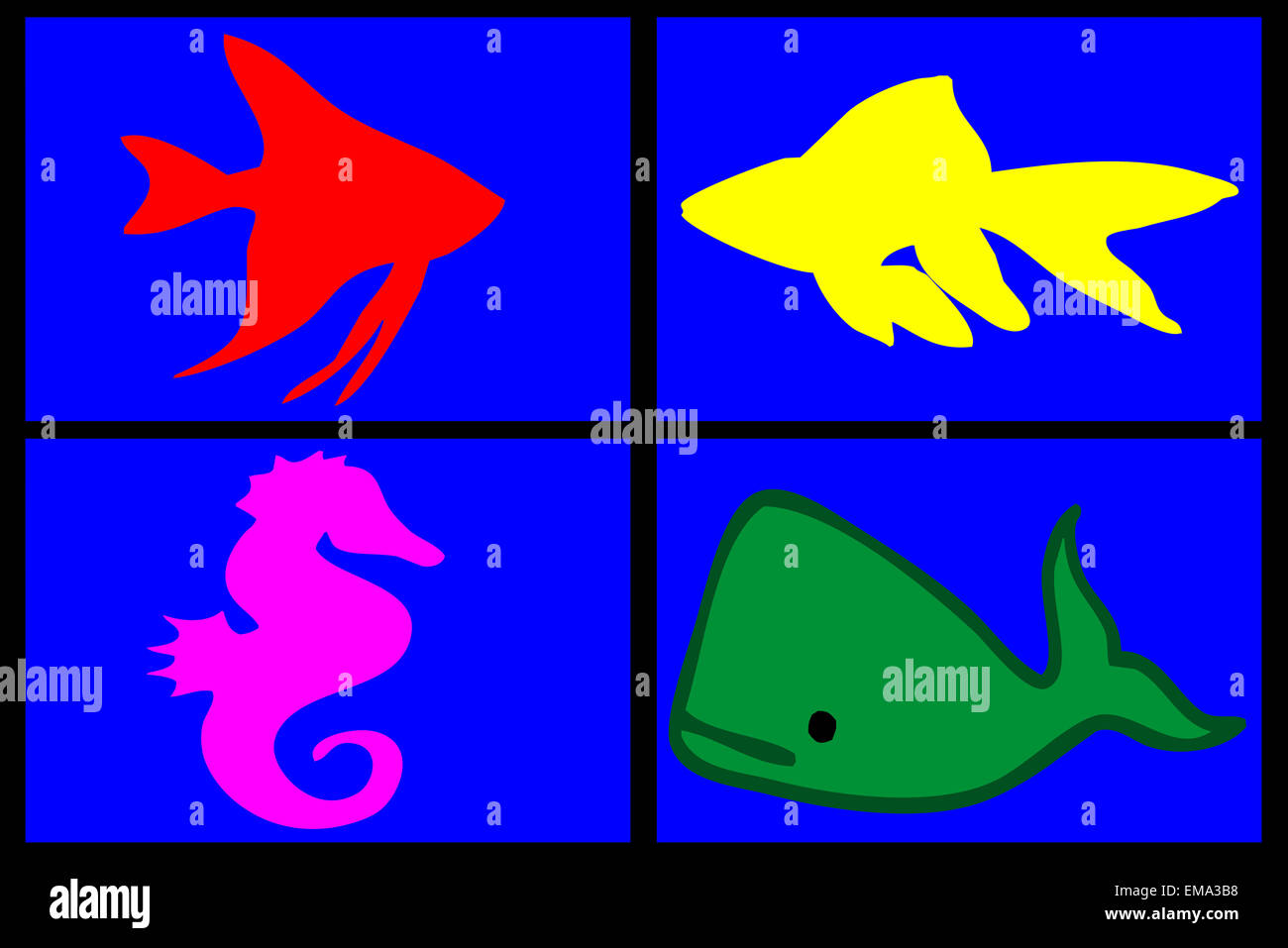 composition of marine animals on a blue background Stock Photo - Alamy