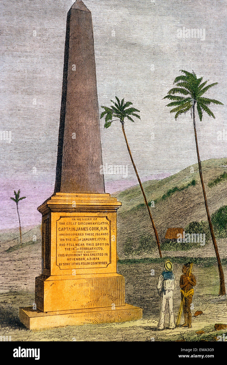 C.1870 Captain Cook Monument With Two Men Looking & Park In Background ...