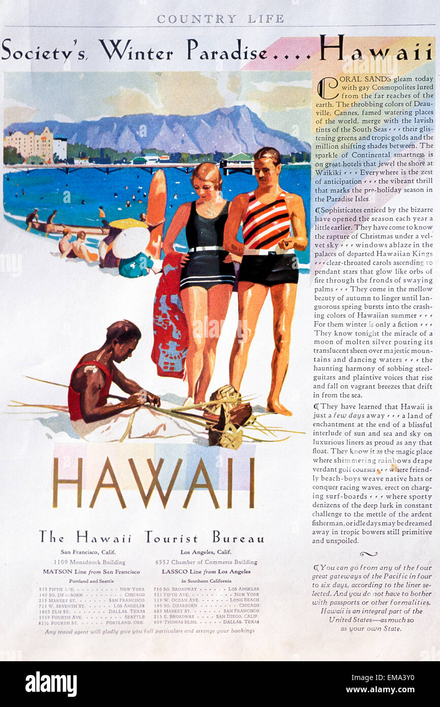 C.1927 Hawaii, Oahu, Tourist Bureau Ad, Waikiki Beach Sunbathers With ...